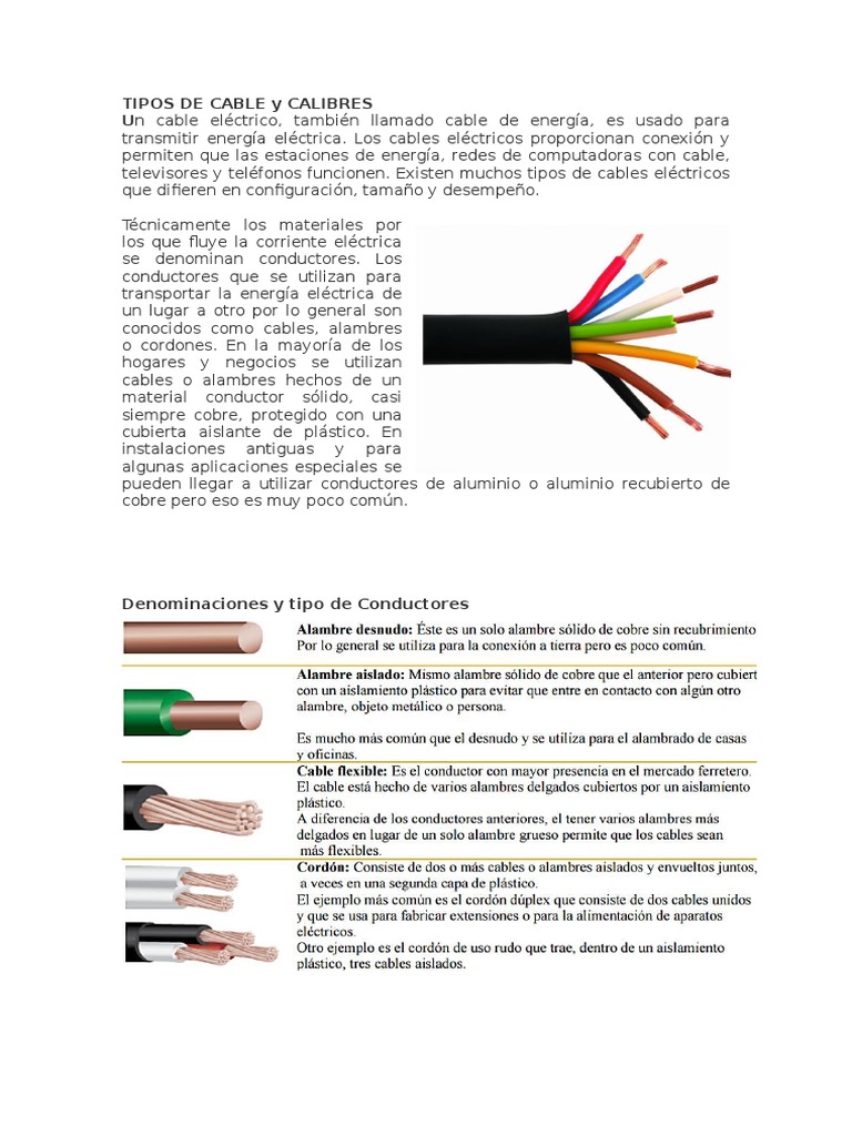 Tipos de Cable y Calibres | Aislador (Electricidad) | Corriente eléctrica