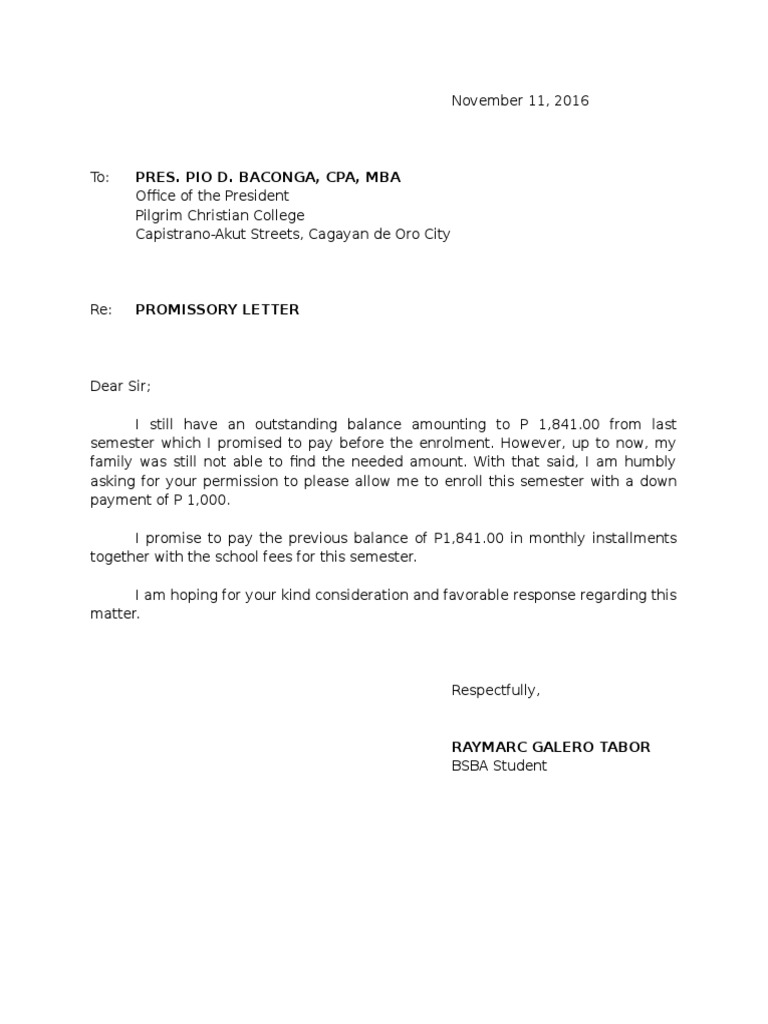 Student Tuition Fee Promissory Letter | PDF