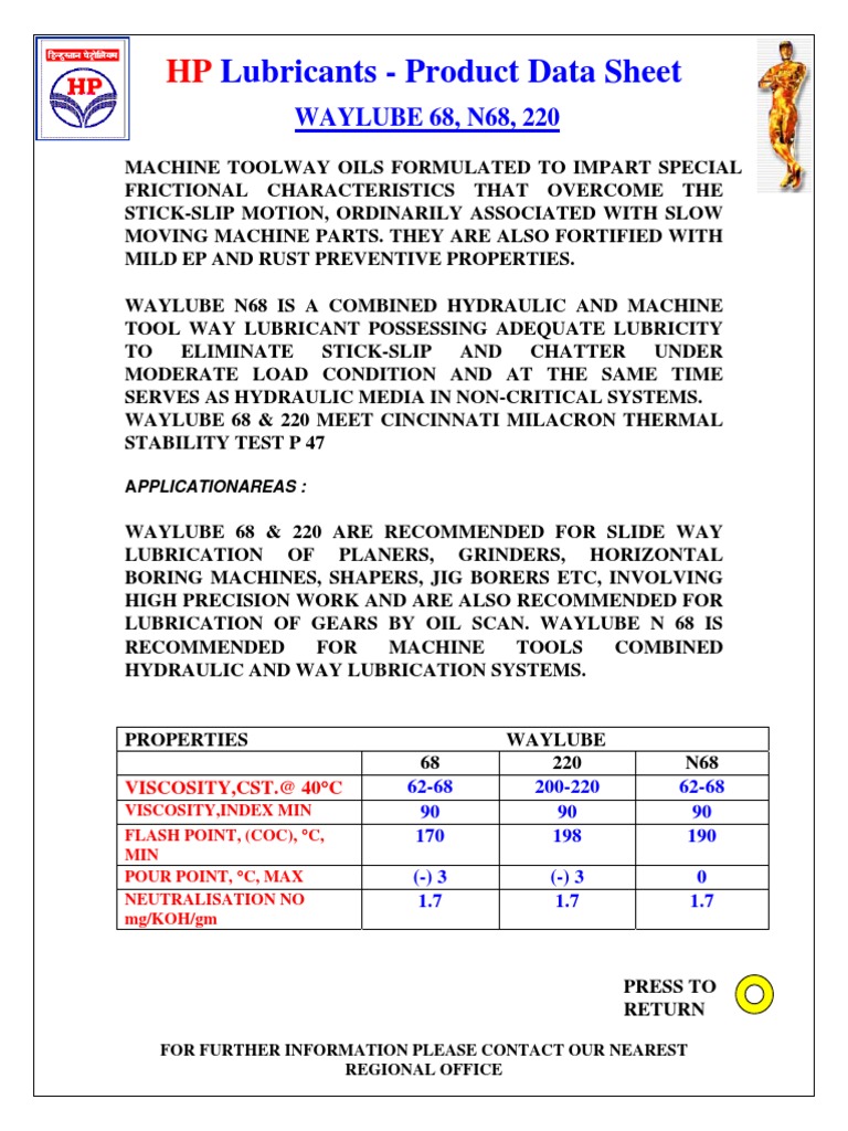 Lubricants - Product Data Sheet: WAYLUBE 68, N68, 220 | PDF