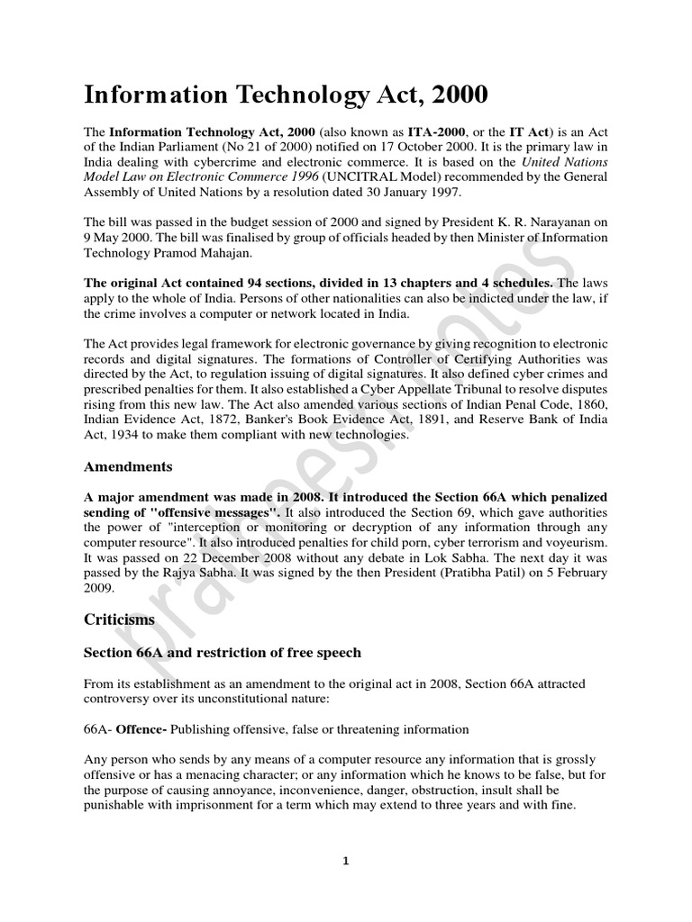 Information Technology Act Notes | PDF | Government | Justice