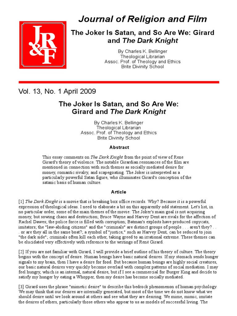 The Joker Is Satan, and So Are We: Girard and The Dark Knight - by ...