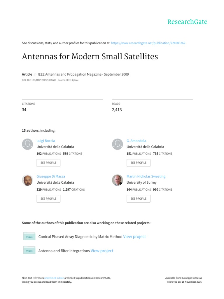 Antennas For Modern Small Satellites | PDF | Antenna (Radio) | Ionizing ...
