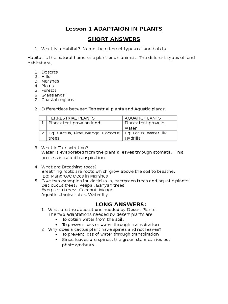 Lesson 1 Adaptaion in Plants | PDF | Trees | Plants