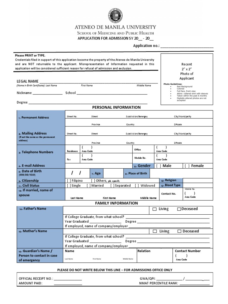 ASMPH Admission Application Form | PDF | Academia | Students