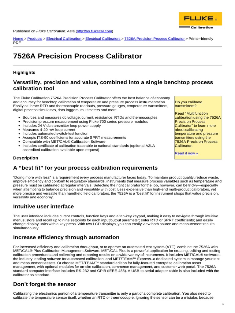 Fluke Calibration - Asia - 7526A Precision Process Calibrator - 2014-09 ...