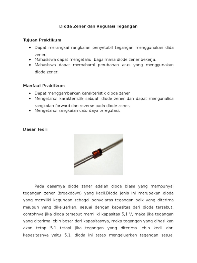 Dioda Zener: Stabilitas Tegangan | PDF | Metode & Bahan Ajar | Sains & Matematika
