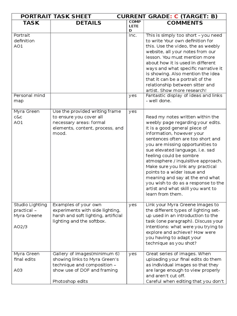 Art Student Feedback Guide | PDF | Composition (Visual Arts ...