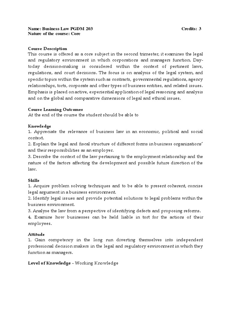 Business Law Syllabus PDF | PDF | Trademark | Business