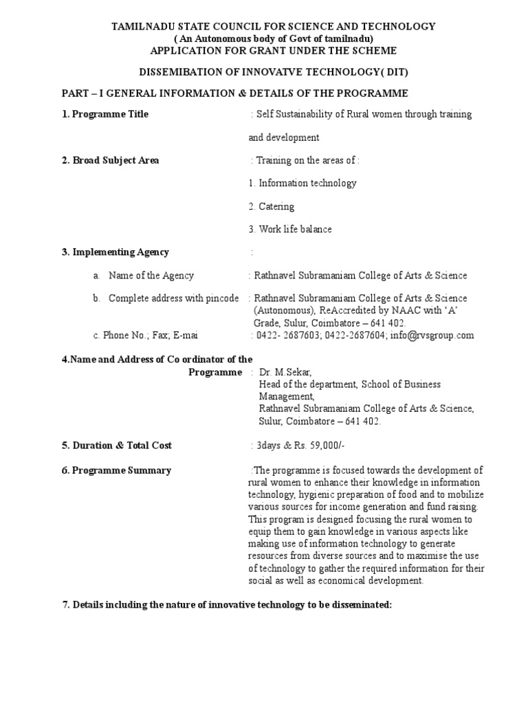 Proposal For Training TNSCST | PDF | Sustainability | Business