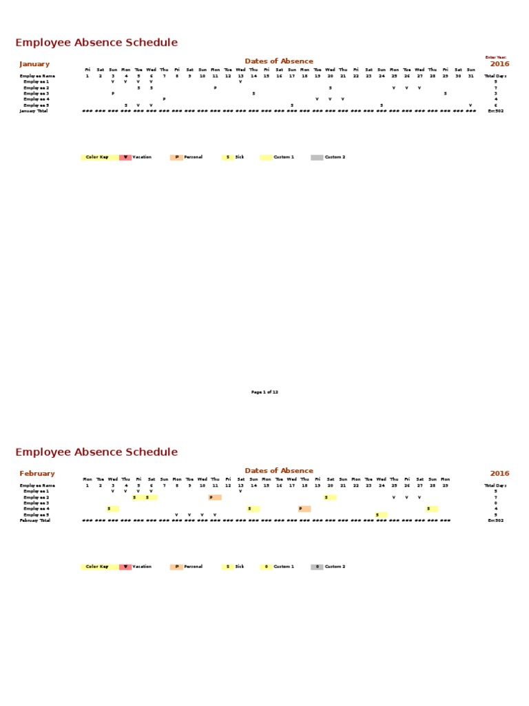 Employee Absence Schedule | PDF