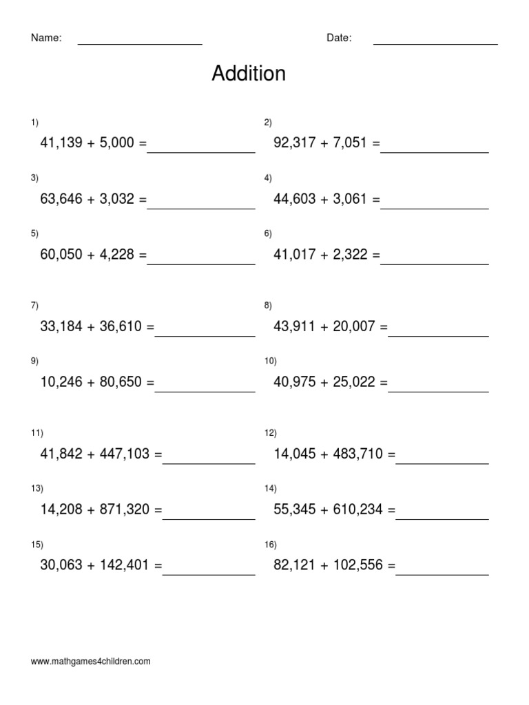 Addition: Name: Date | PDF