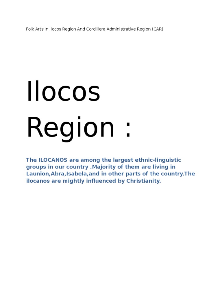 Folk Arts in Ilocos Region and Cordillera Administrative Region | PDF ...