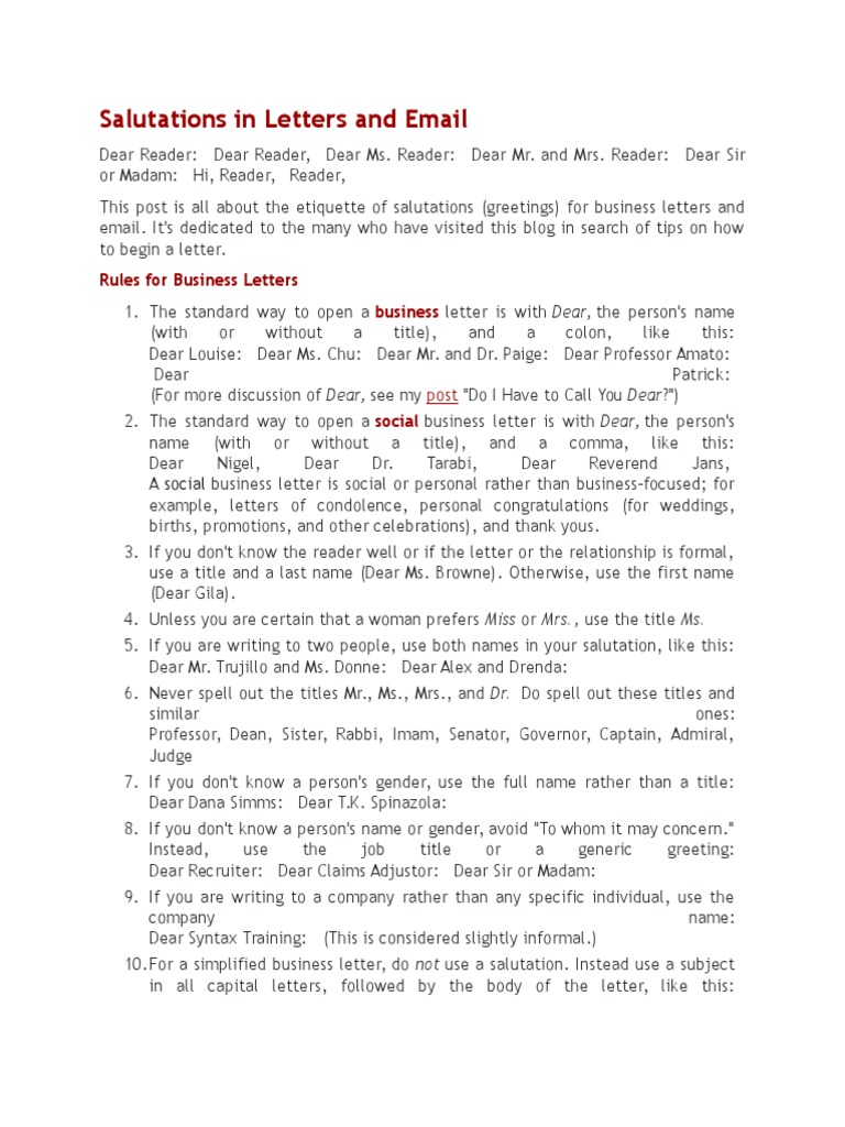 Salutations in Letters and Email | Semiotics | Communication