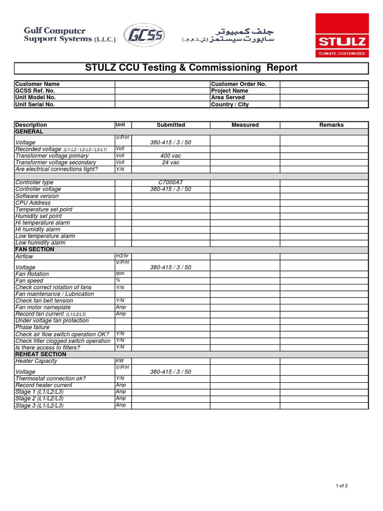 STULZ CCU Test. & Comm. Report - New Sample | PDF