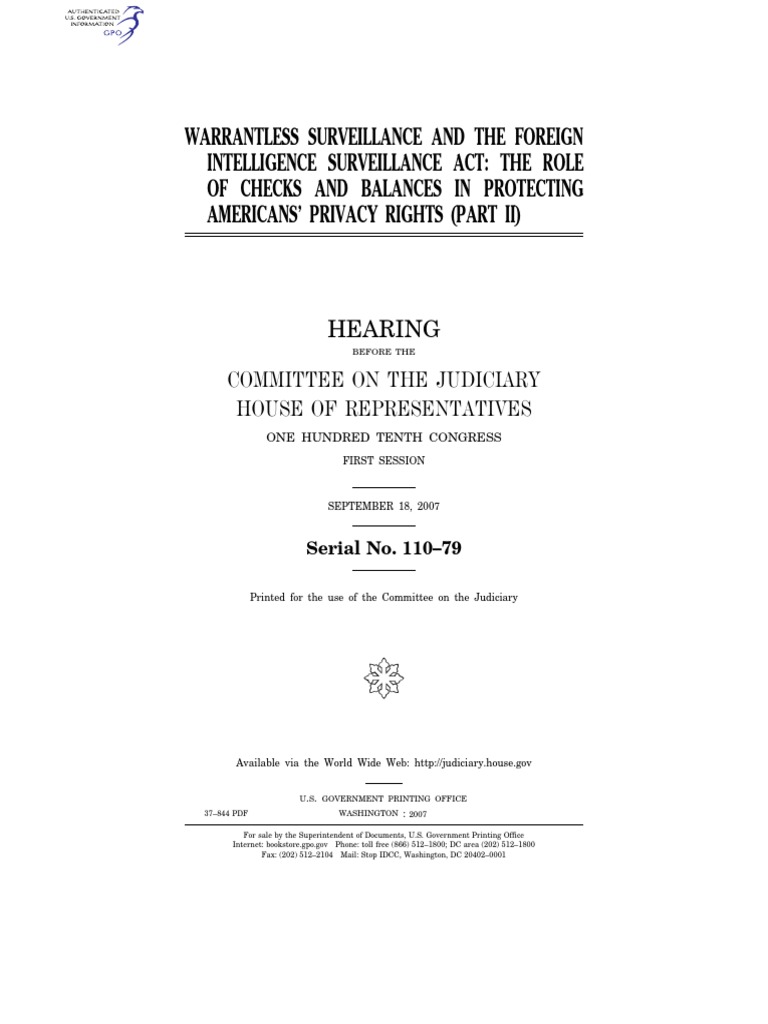 House Hearing, 110TH Congress - Warrantless Surveillance and The ...