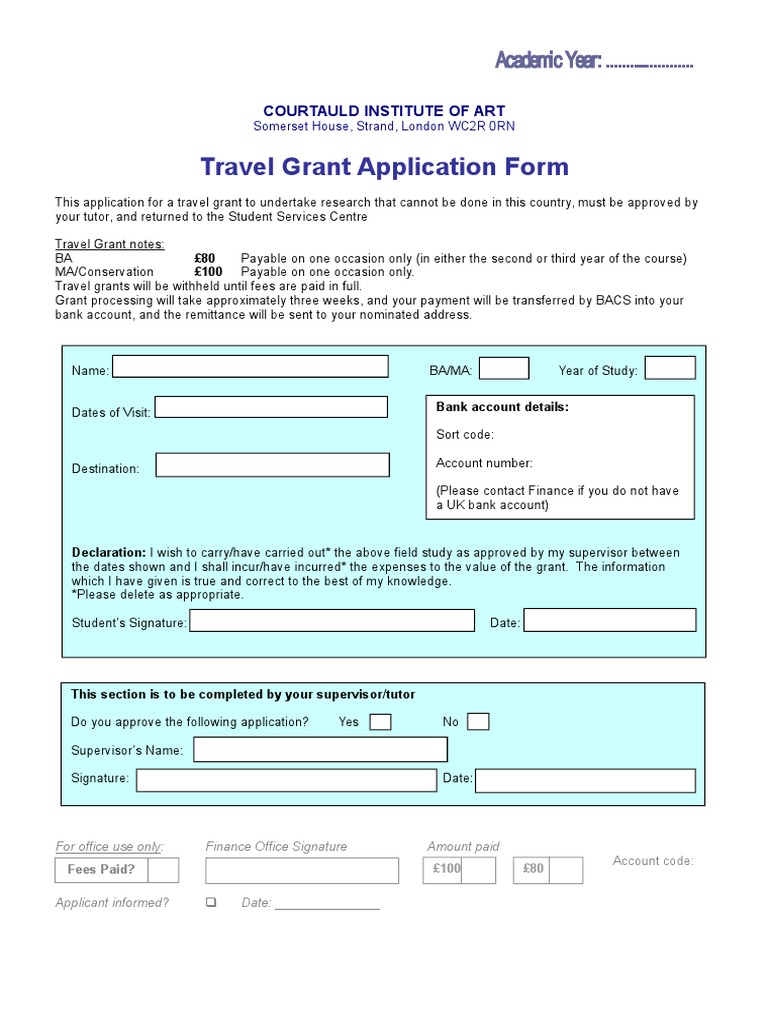 Travel Grant Application Form: Courtauld Institute of Art | PDF ...