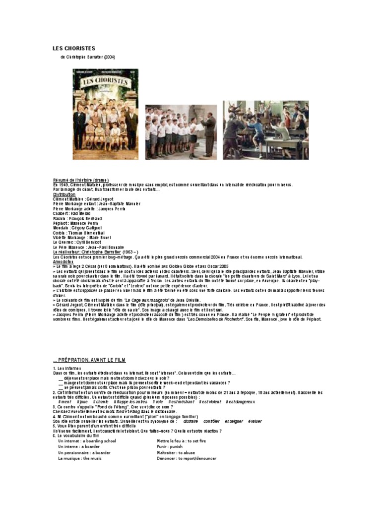 Résumé du film Les Choristes | PDF | Divertissement (Général)