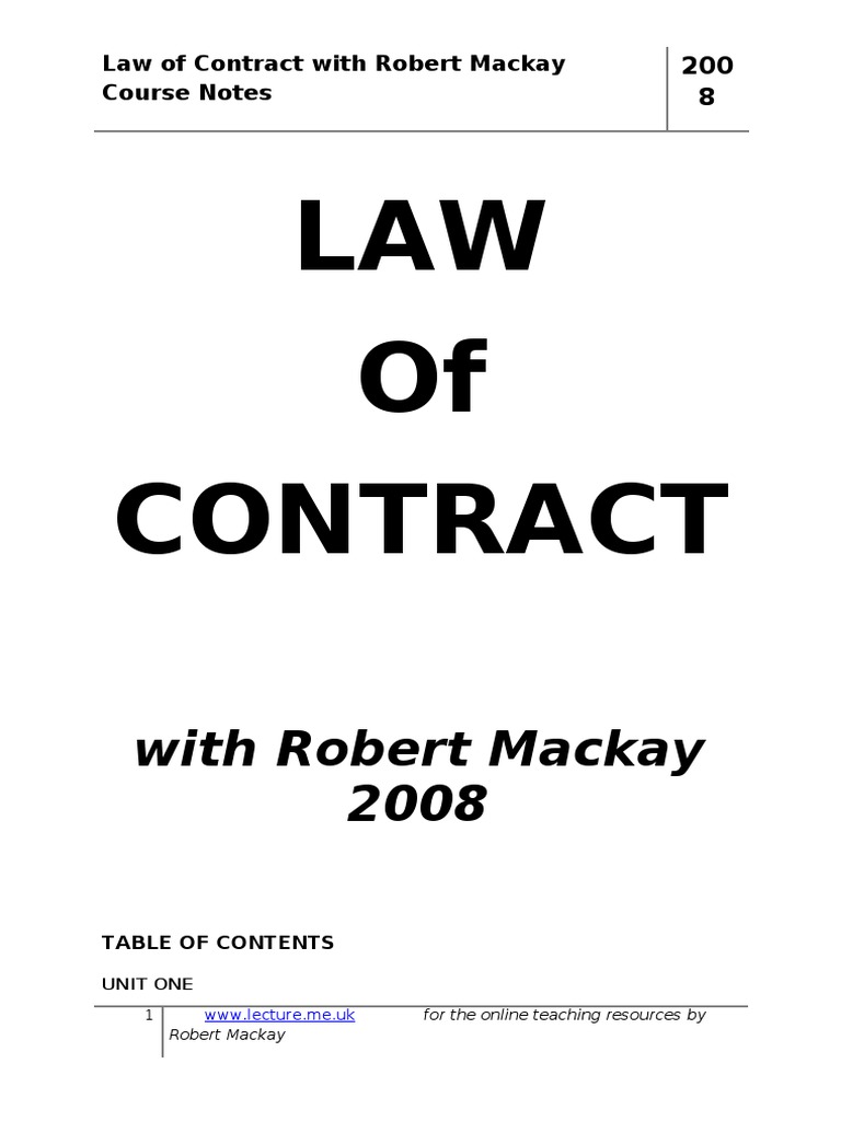 Law of Contract | PDF | Offer And Acceptance | Consideration