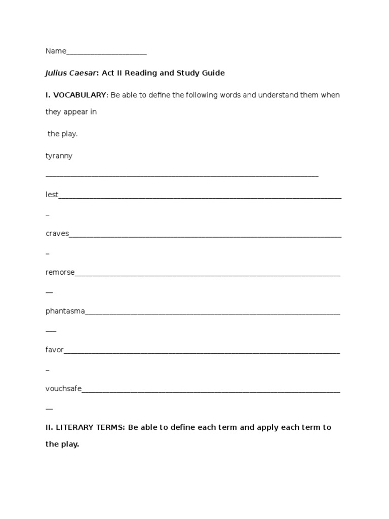 Act II Study Guide for Julius Caesar | PDF | General Fiction