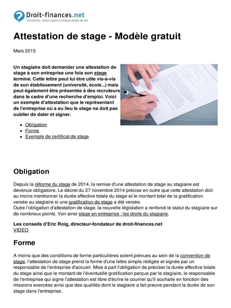 Modèle d'attestation de stage gratuit | PDF | Travail | Économie