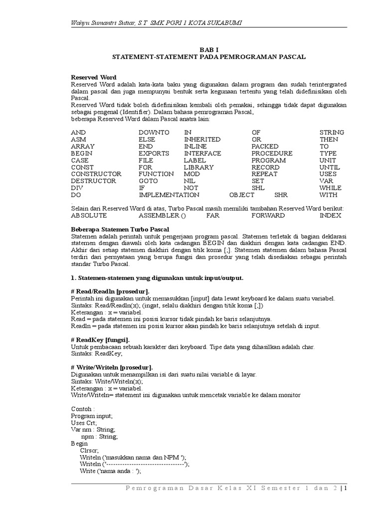 Pemrograman Dasar XI 1 2 | PDF