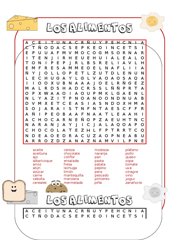 Sopa de letras de alimentos para imprimir | PDF