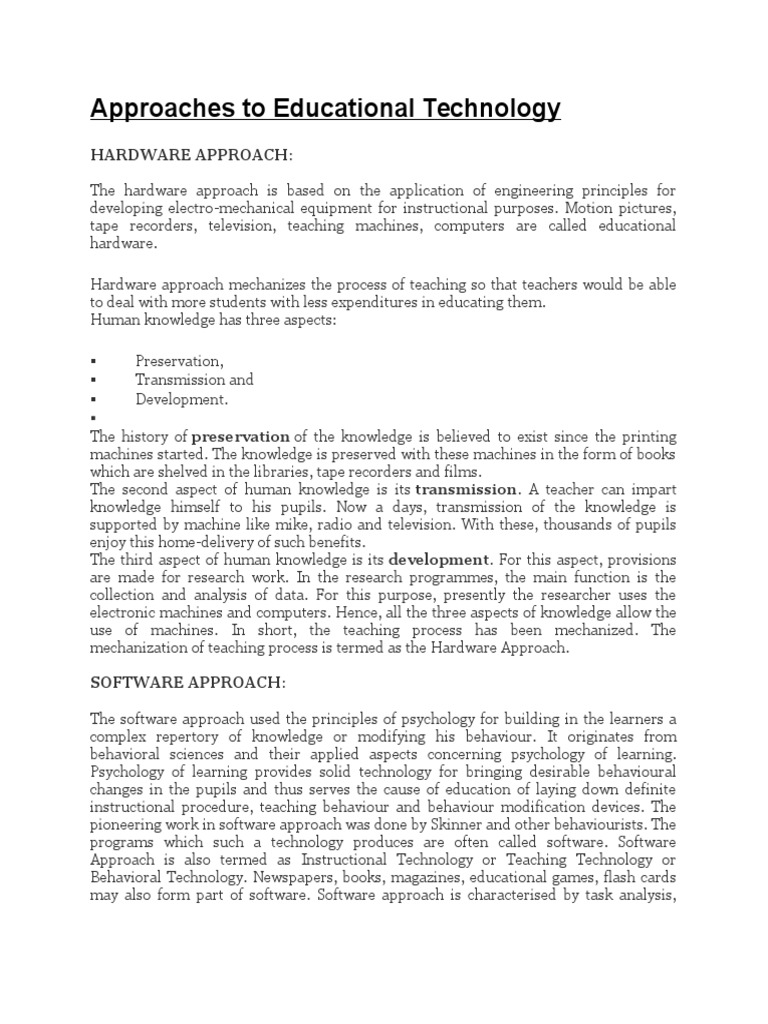 Approaches To Educational Technology | PDF | Educational Technology ...