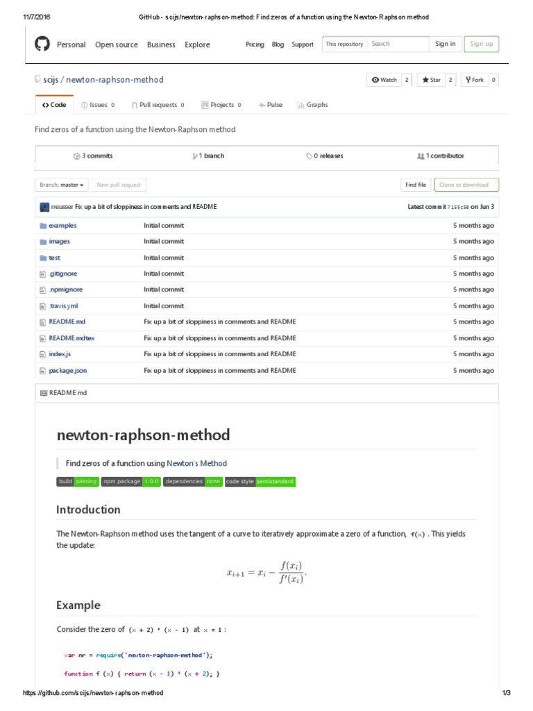 GitHub - Scijs - Newton-Raphson-Method - Find Zeros of A Function Using The Newton-Raphson ...