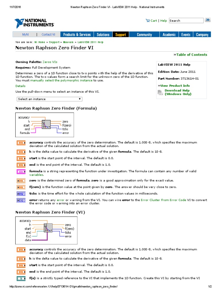 Newton Raphson Zero Finder VI - LabVIEW 2011 Help - National ...