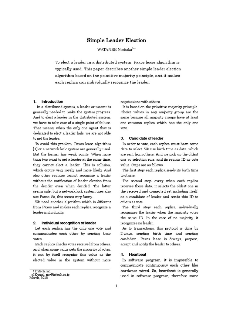 Simple Leader Election: Tritech Inc. A) E-Mail: Nw@tritech - Co.jp ...