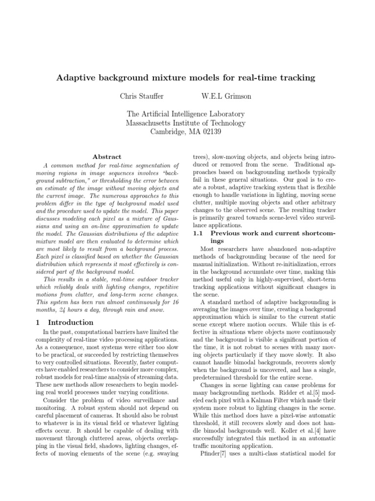 Adaptive Background Mixture Models For Real-Time Tracking | PDF | Areas Of Computer Science ...