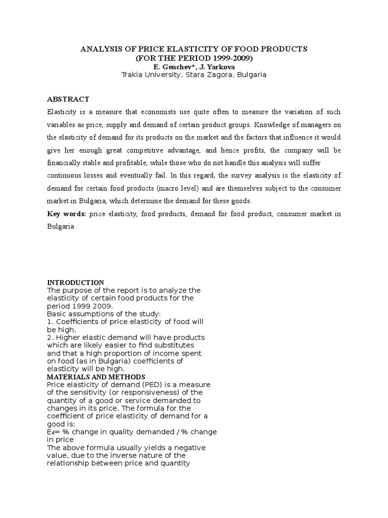 Analysis of Price Elasticity of Food Products | PDF | Demand | Price ...