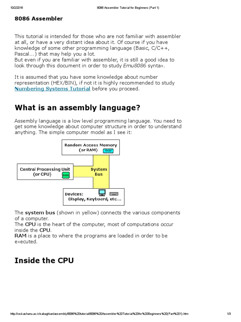 18086 Assembler Tutorial For Beginners Part 1 Pdf Assembly Language Pointer Computer