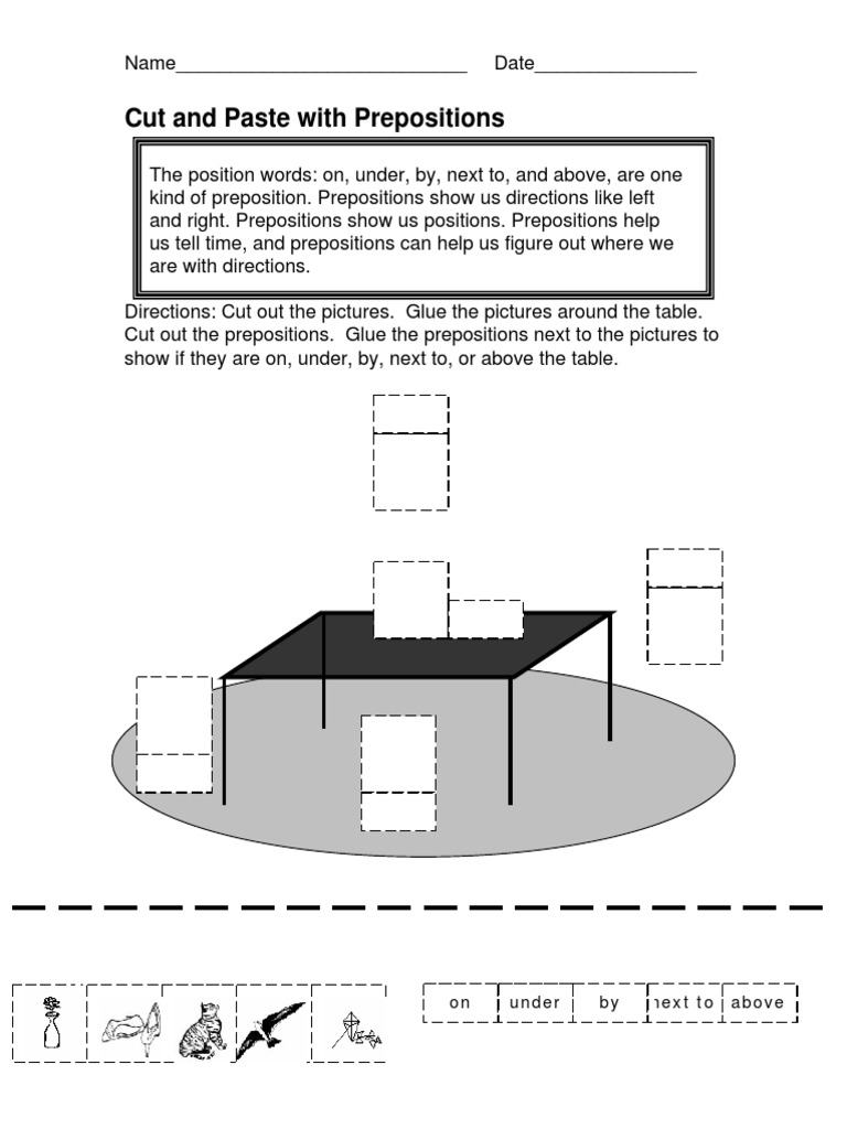 Cut and Paste With Prepositions: On Under Above Next To by | PDF