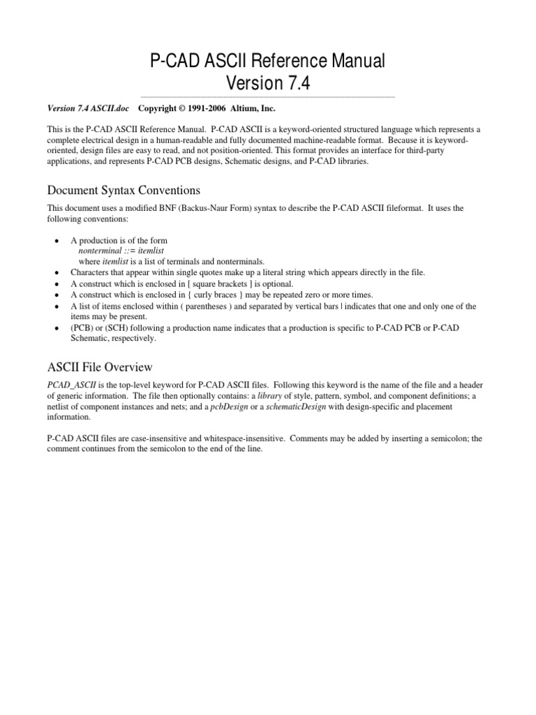 P-CAD ASCII Reference Manual: Document Syntax Conventions | PDF | File ...