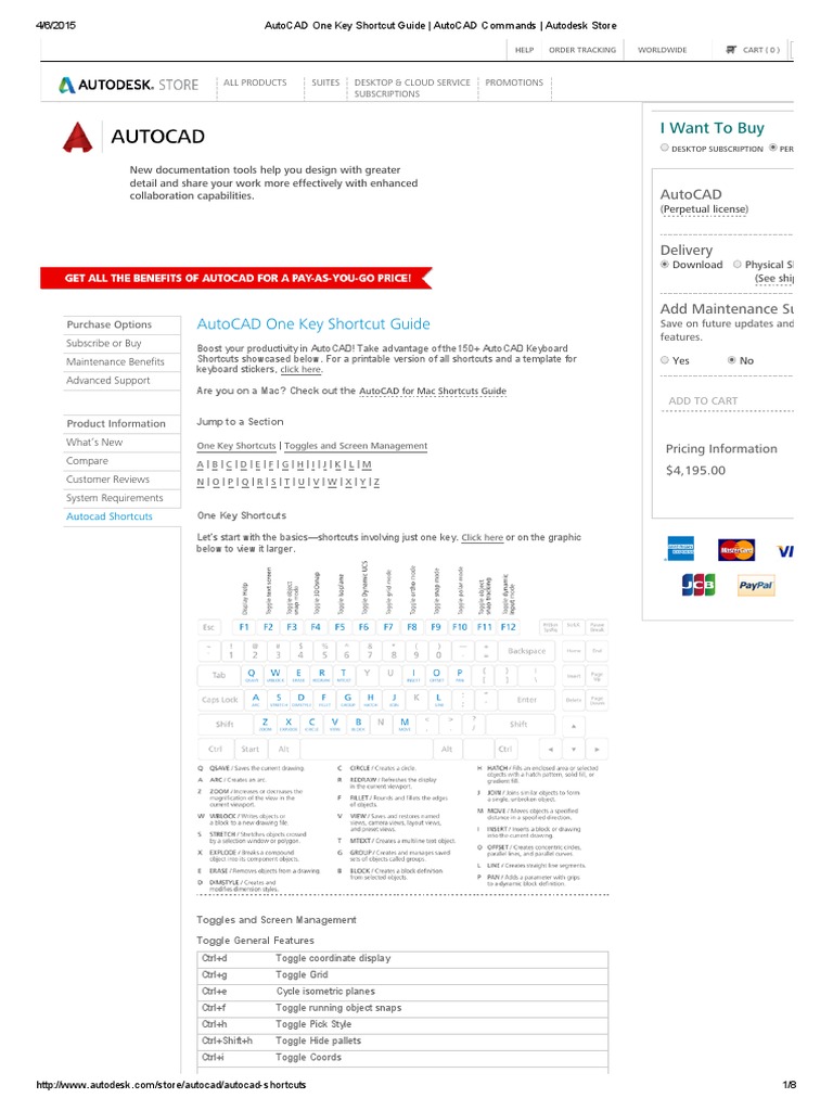 AutoCAD One Key Shortcut Guide - AutoCAD Commands | PDF | Auto Cad | 3 D Computer Graphics