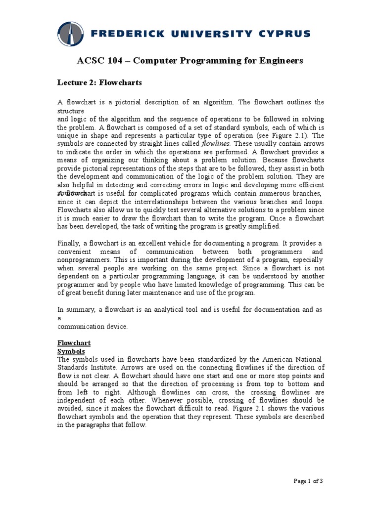 ACSC 104 - Computer Programming For Engineers: Lecture 2: Flowcharts | PDF | Algorithms ...