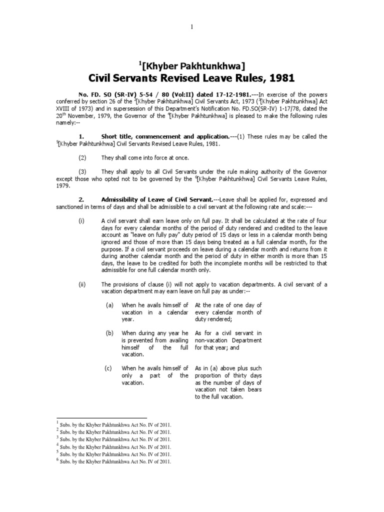 Revised Leave Rules 1981 Khyber Pakhtunkhwa | PDF | Parental Leave | Debits And Credits