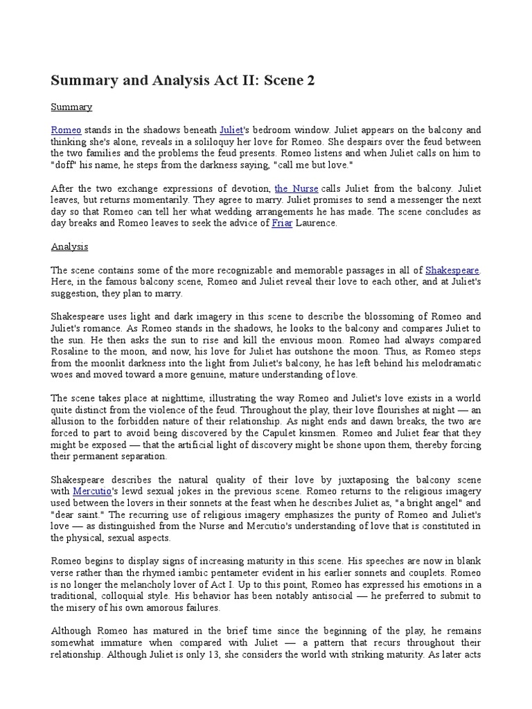 Summary and Analysis Act II: Scene 2: Romeo Juliet | PDF | Juliet ...