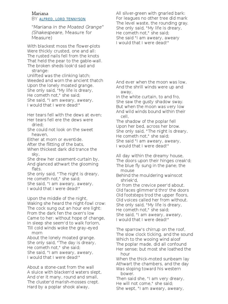 Measure) : "Mariana in The Moated Grange" (Shakespeare, Measure For ...