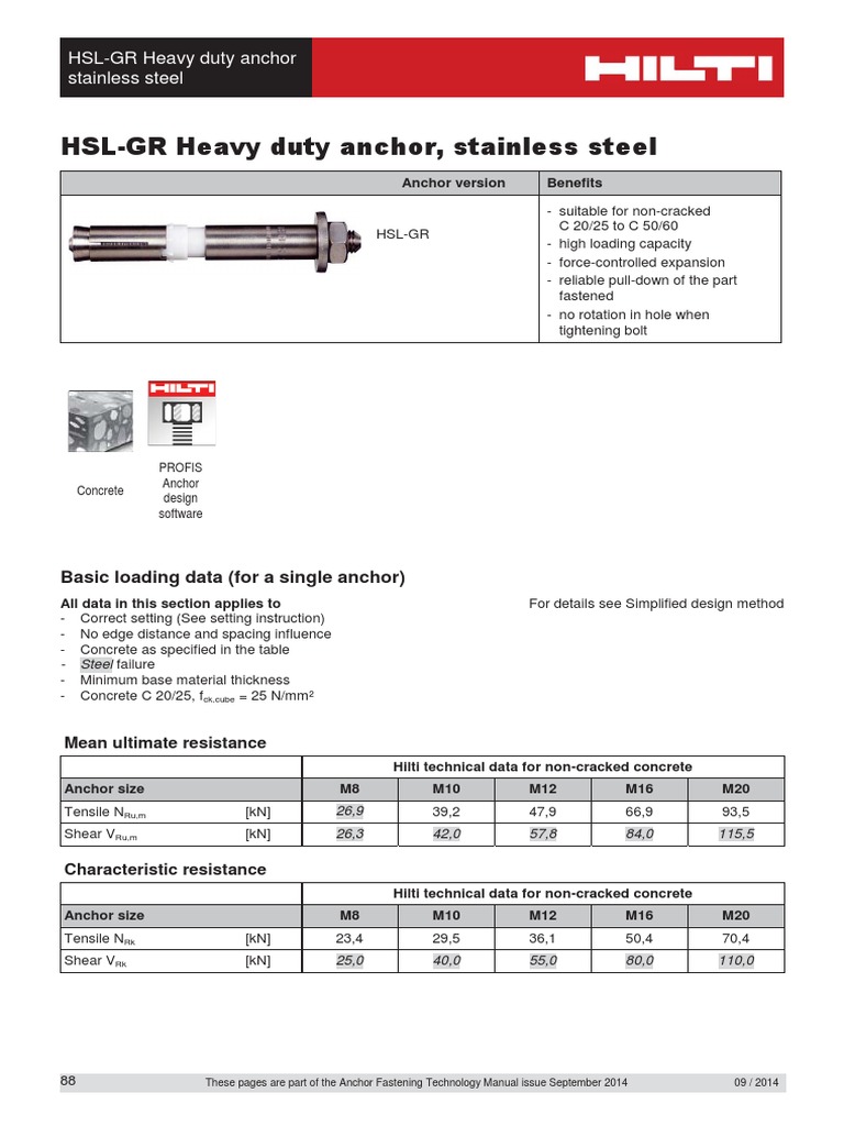 2014 88 Technical Data Sheet For HSL-GR Heavy Duty Anchor Technical ...