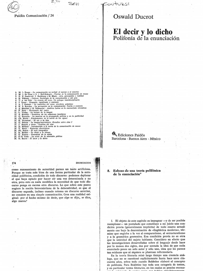 DUCROT El Decir y Lo Dicho CAP 8 175a238 2016-10-17 | PDF