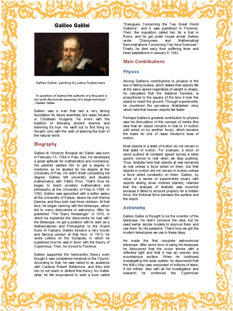 Galileo Galilei Encyclopedia Article | PDF | Galileo Galilei | Force
