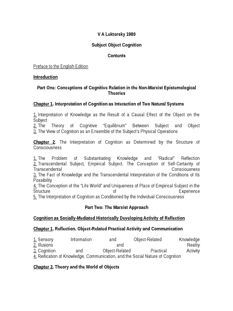 Subject Object Cognition (1980) | PDF | Epistemology | Science