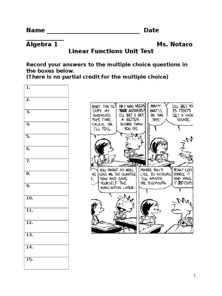 Linear Functions Unit Test | PDF