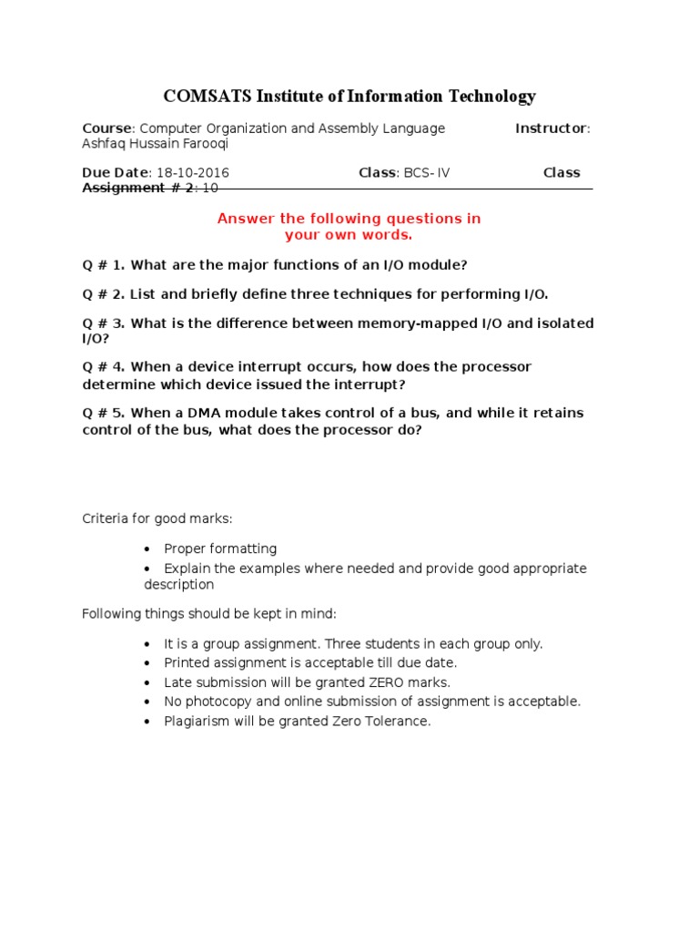Computer Organization and Assembly Language Assignment | PDF