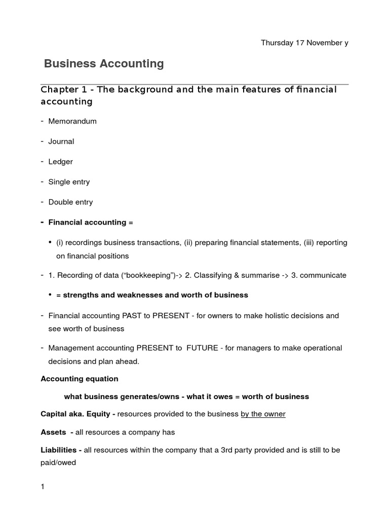 Financial Accounting Notes | PDF | Debits And Credits | Revenue