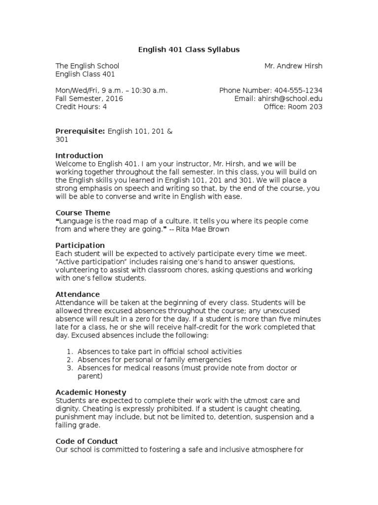 TESOL Sample Syllabus | PDF | Homework | Test (Assessment)