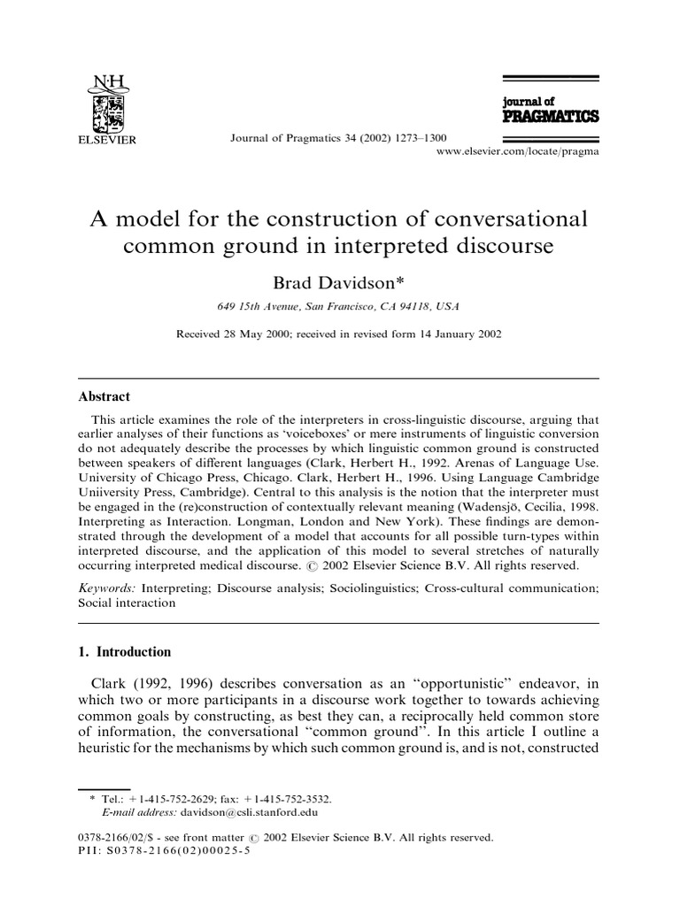 A Model For The Construction of Conversational Common Ground | PDF ...