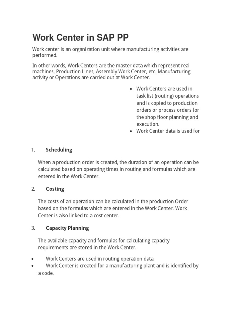 Work Center in SAP PP: Scheduling | PDF | Accessibility | Scheduling ...